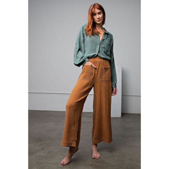 easel | Pants & Jumpsuits | Easel Washed Cottongauze Wide Leg Boho ...